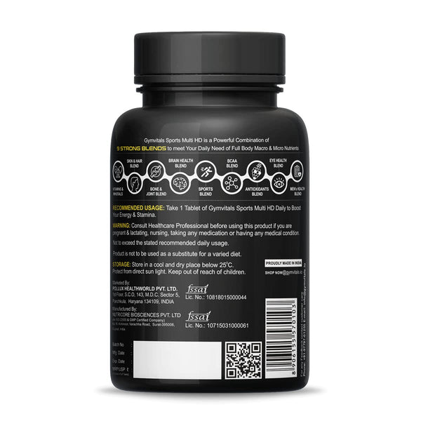 Gymvitals Sports Multi-HD, A Powerful One Daily Multivitamin with 9 Su ...